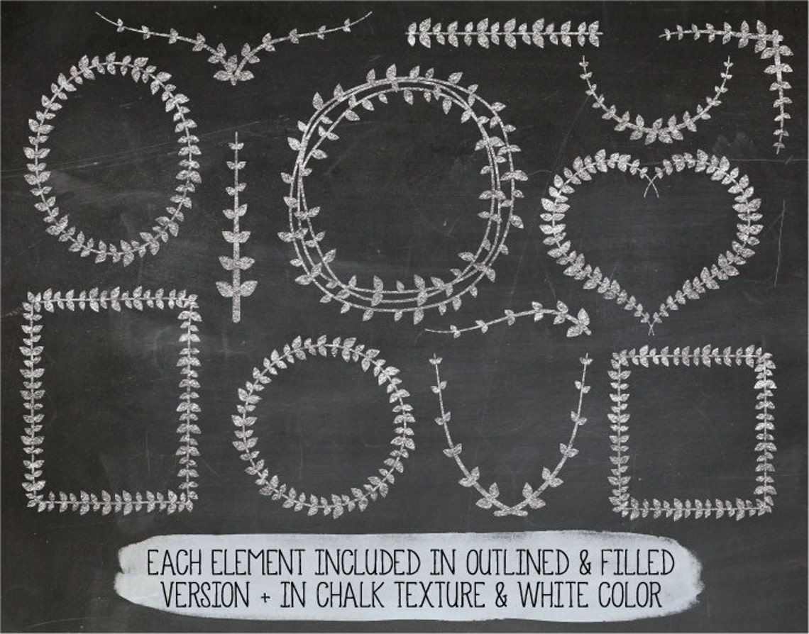 Chalk Wreaths & Laurels Clipart. Chalkboard Vine Frames | Etsy