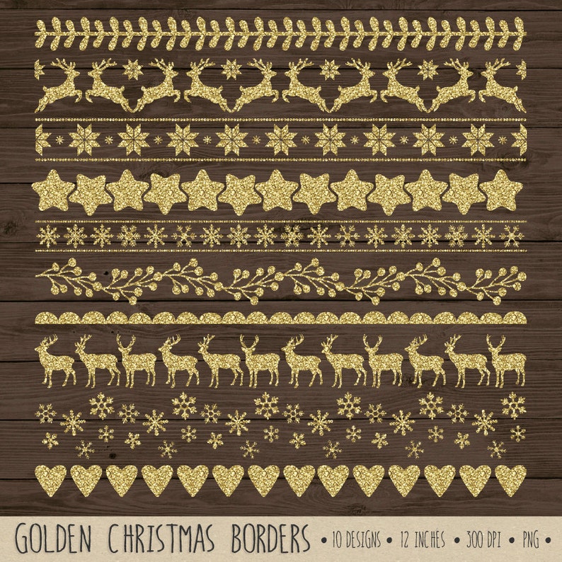 Gold Christmas Clip Art. Gold Glitter Christmas Borders, Text Dividers ...