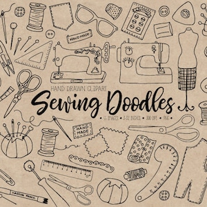 Hand Drawn Sewing Clipart. Doodle Dressmaking Clip Art. Tailor's ...