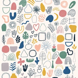 Abstract Boho Clip Art. Abstract Collage Element Clipart. Neutral Geometric Organic Shapes. Hand ...
