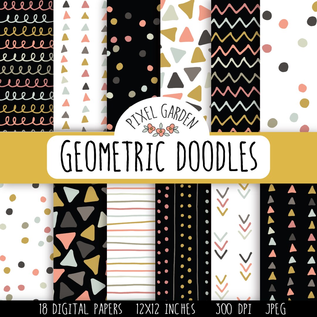 Geometric Doodles Digital Paper Pack. Hand Drawn Scrapbook Paper ...