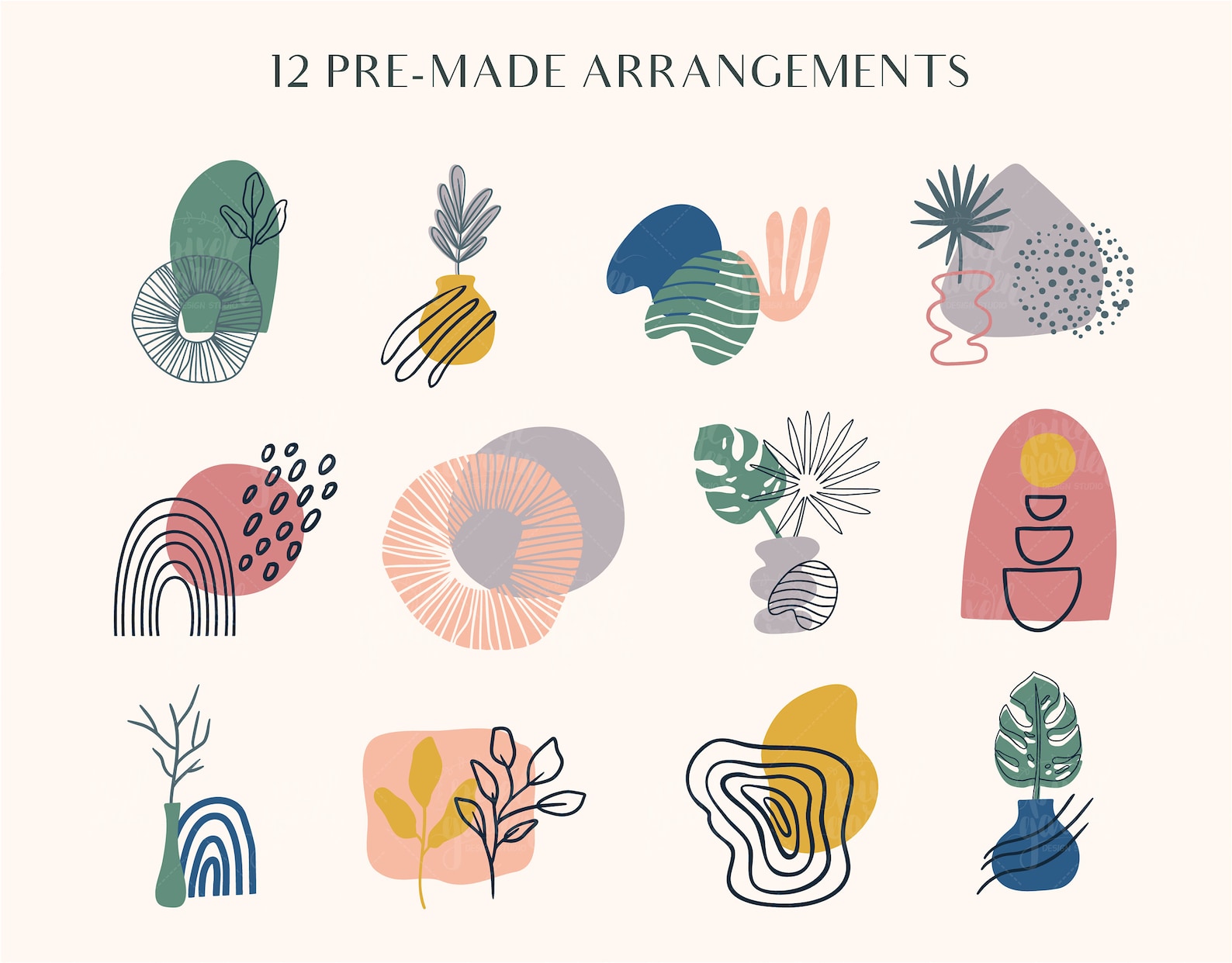 Abstract Boho Clip Art. Abstract Collage Element Clipart. Neutral ...