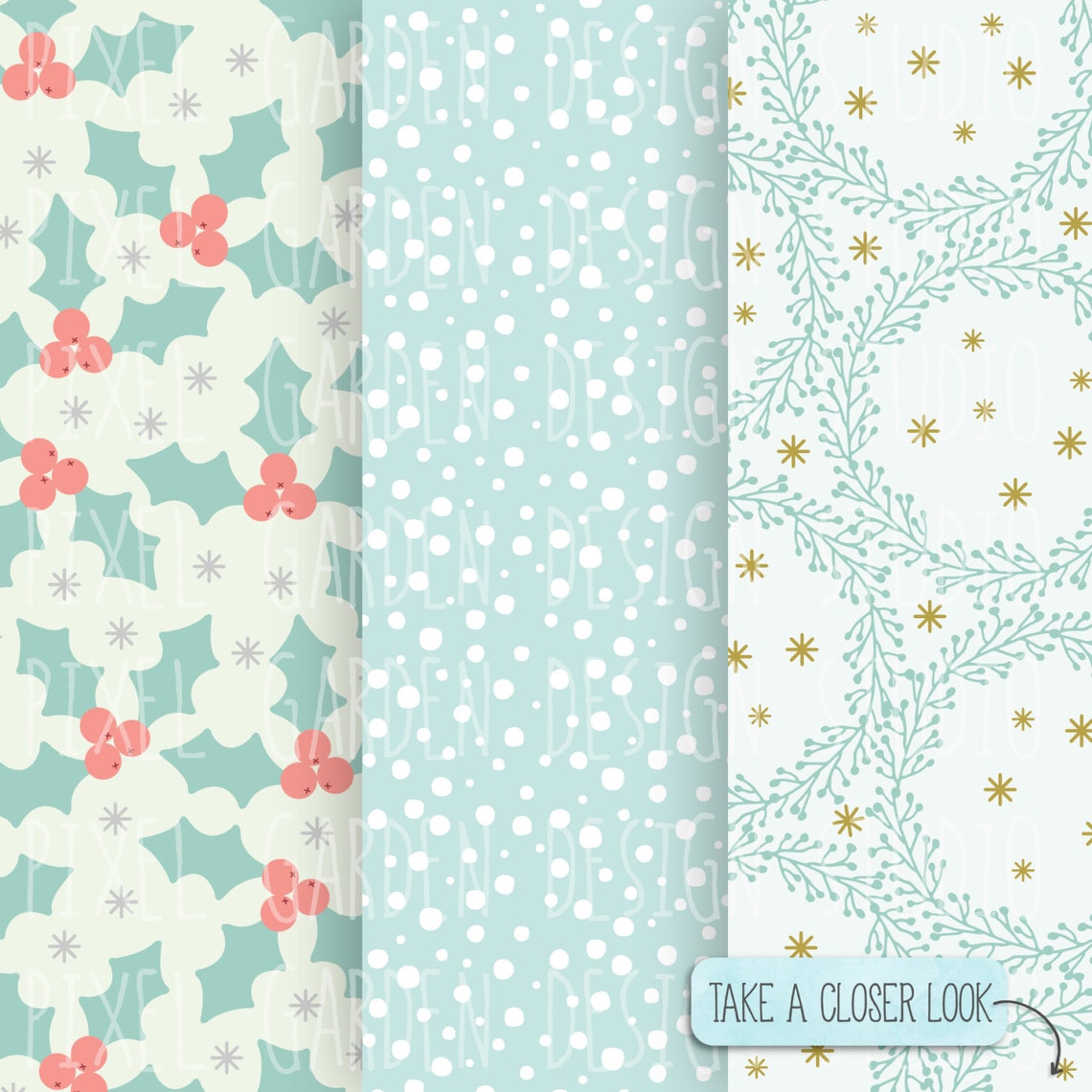 Christmas Digital Paper. Mint Christmas Background. Pastel Green ...