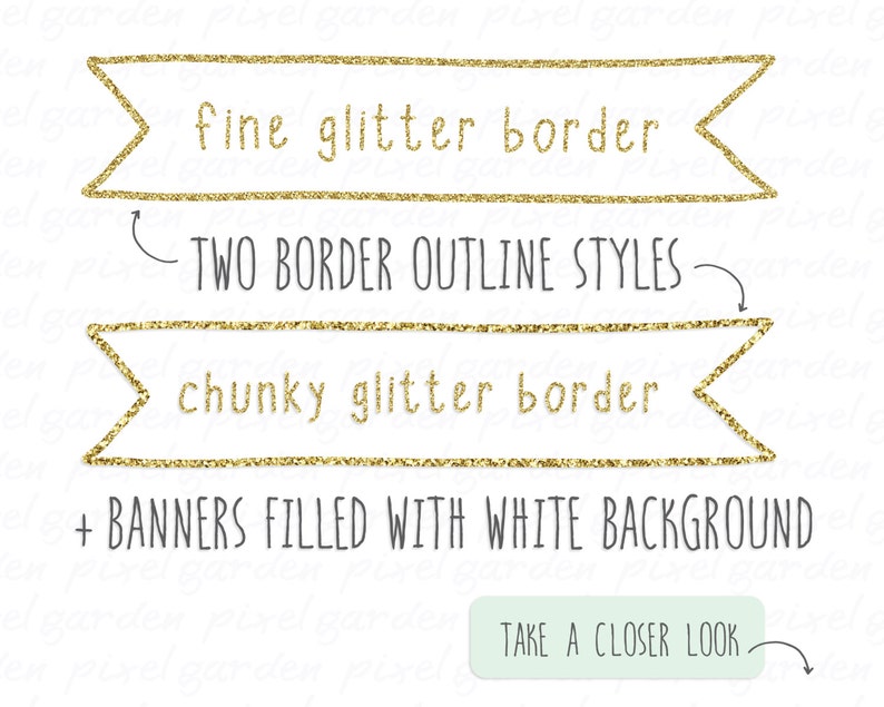 Gold Glitter Banners Clip Art. Hand Drawn Ribbon Banners. | Etsy