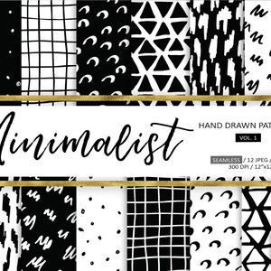 Minimal Digital Paper. Hand Drawn Black, White Geometric Doodle ...