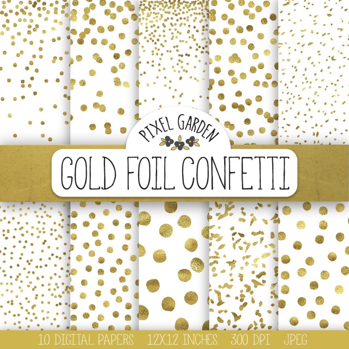 Gold Confetti Digital Paper. Gold Metallic Dot Confetti | Etsy
