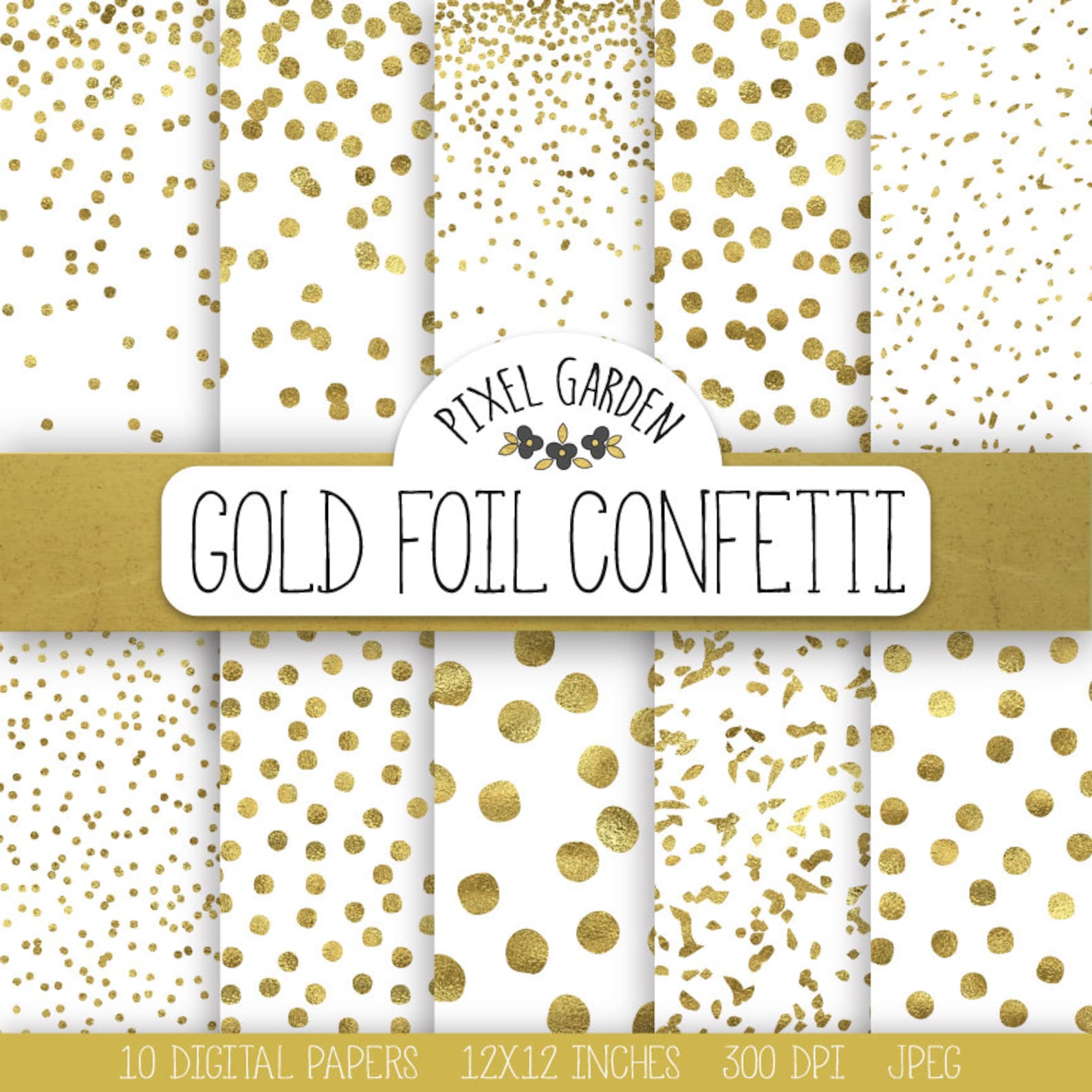 Gold Confetti Digital Paper. Gold Metallic Dot Confetti | Etsy
