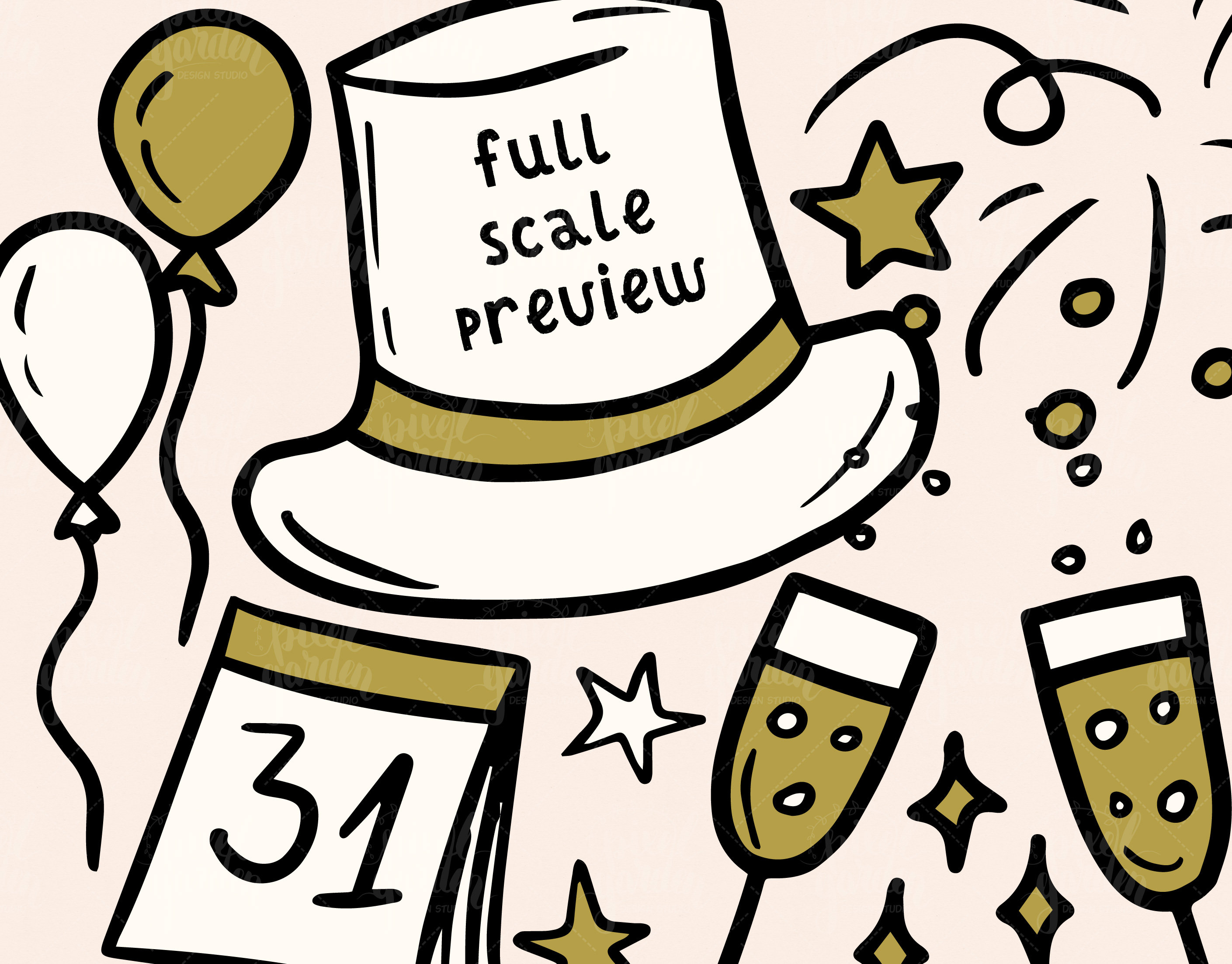 Happy New Year Clipart. Hand Drawn Minimalist Illustrations. - Etsy