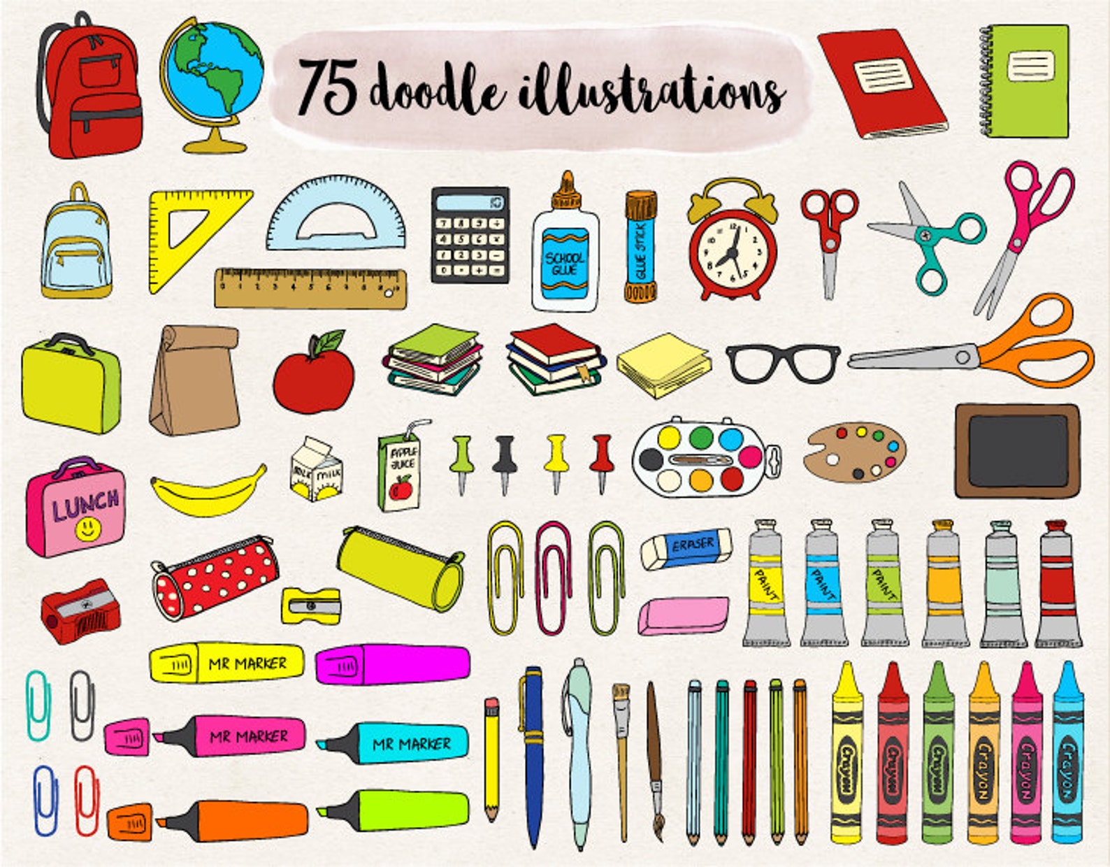 Back to School Clipart. Hand Drawn School Clip Art. Office - Etsy