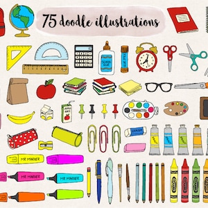 Back to School Clipart. Hand Drawn School Clip Art. Office Supplies ...