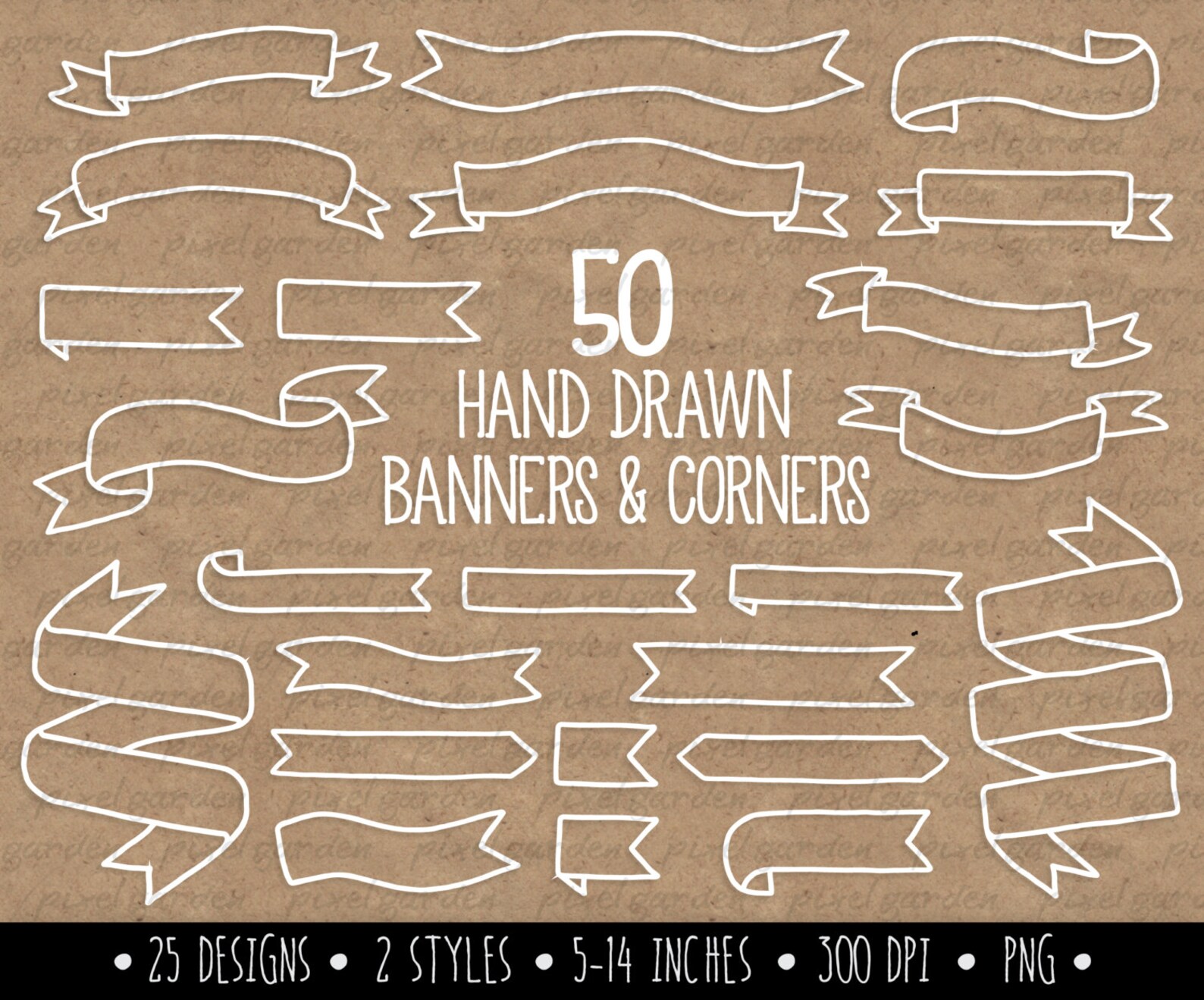 Hand Drawn Banners Clip Art. Doodle Ribbon Banners. White Banners ...