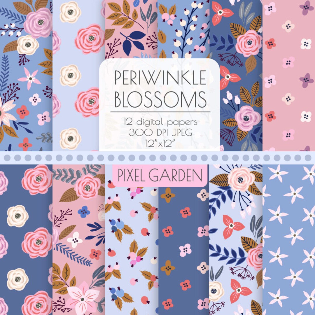 Shabby Floral Digital Paper. Rose, Peony Blossom, Flower Patterns. Navy ...