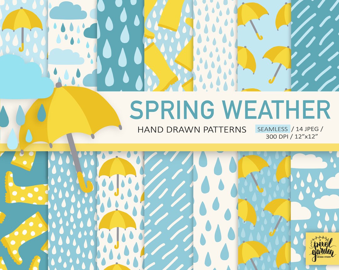 Rain Digital Paper. Raindrop, Umbrella, Could Patterns. Umbrellas ...