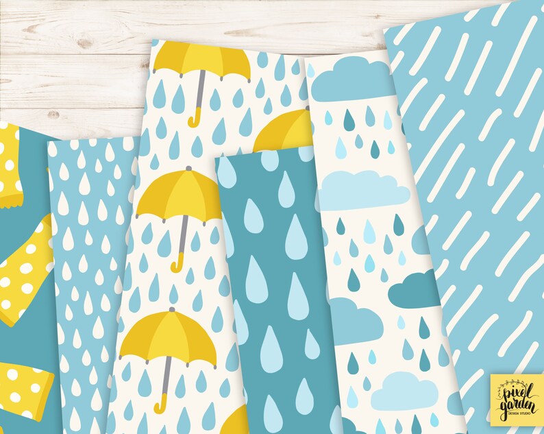 Rain Digital Paper. Raindrop, Umbrella, Could Patterns. Umbrellas ...