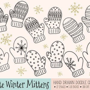 Christmas Clip Art. Hand Drawn Mittens Clipart. Scandinavian, Nordic ...