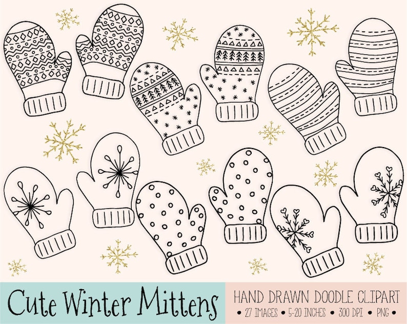 Christmas Clip Art. Hand Drawn Mittens Clipart. Scandinavian - Etsy