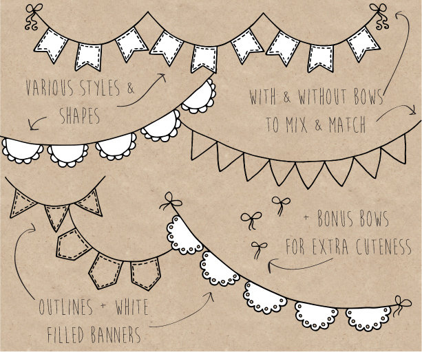 Doodle Bunting Banner Clipart. Hand Drawn Birthday Bunting. | Etsy
