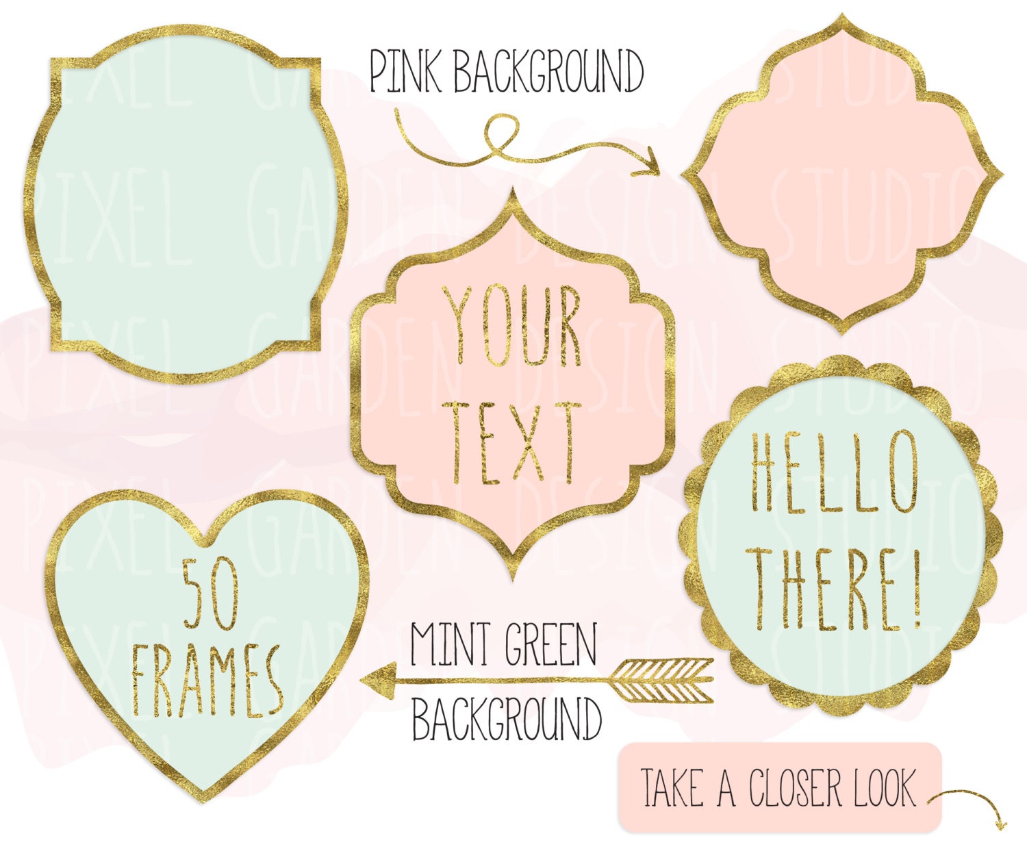 Gold Frames Clipart. Mint and Gold Glitter Foil Labels Clip | Etsy