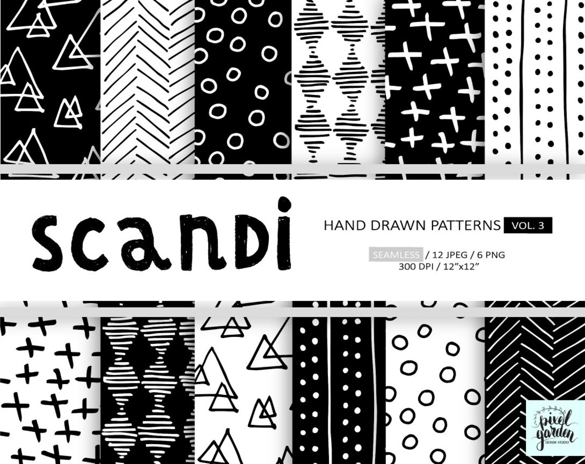Hand Drawn Geometric Digital Paper. Minimalist Scandi Nordic - Etsy