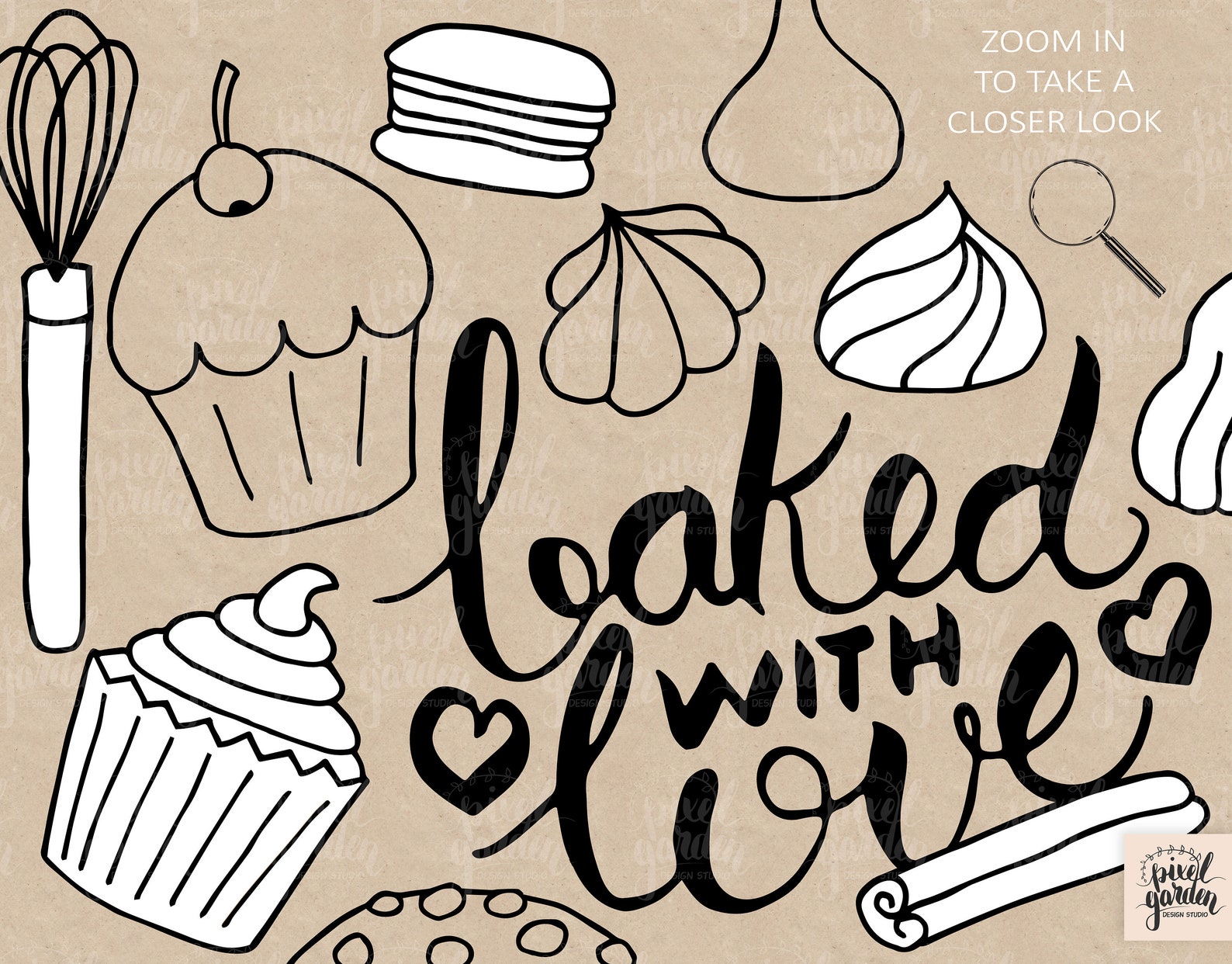 Baking Clipart. Hand Drawn Cake, Cookie, Meringue Clip Art. Bakery ...