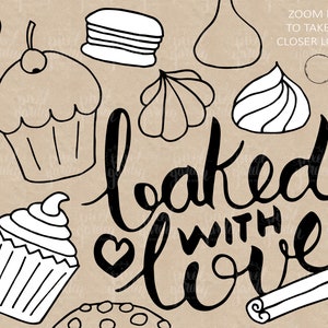 Baking Clipart. Hand Drawn Cake, Cookie, Meringue Clip Art. Bakery ...