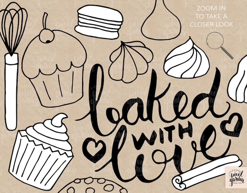 Baking Clipart. Hand Drawn Cake Cookie Meringue Clip Art. - Etsy