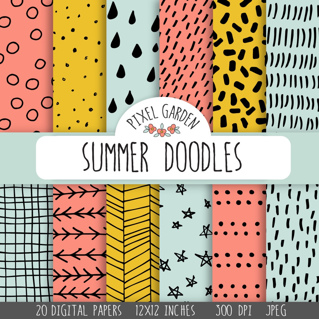 Mint Doodle Digital Papers. Hand Drawn Coral and Mint Patterns. Hand ...