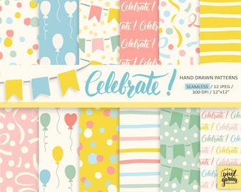 Birthday Digital Paper. Hand Drawn Party Digital Backdrop. | Etsy