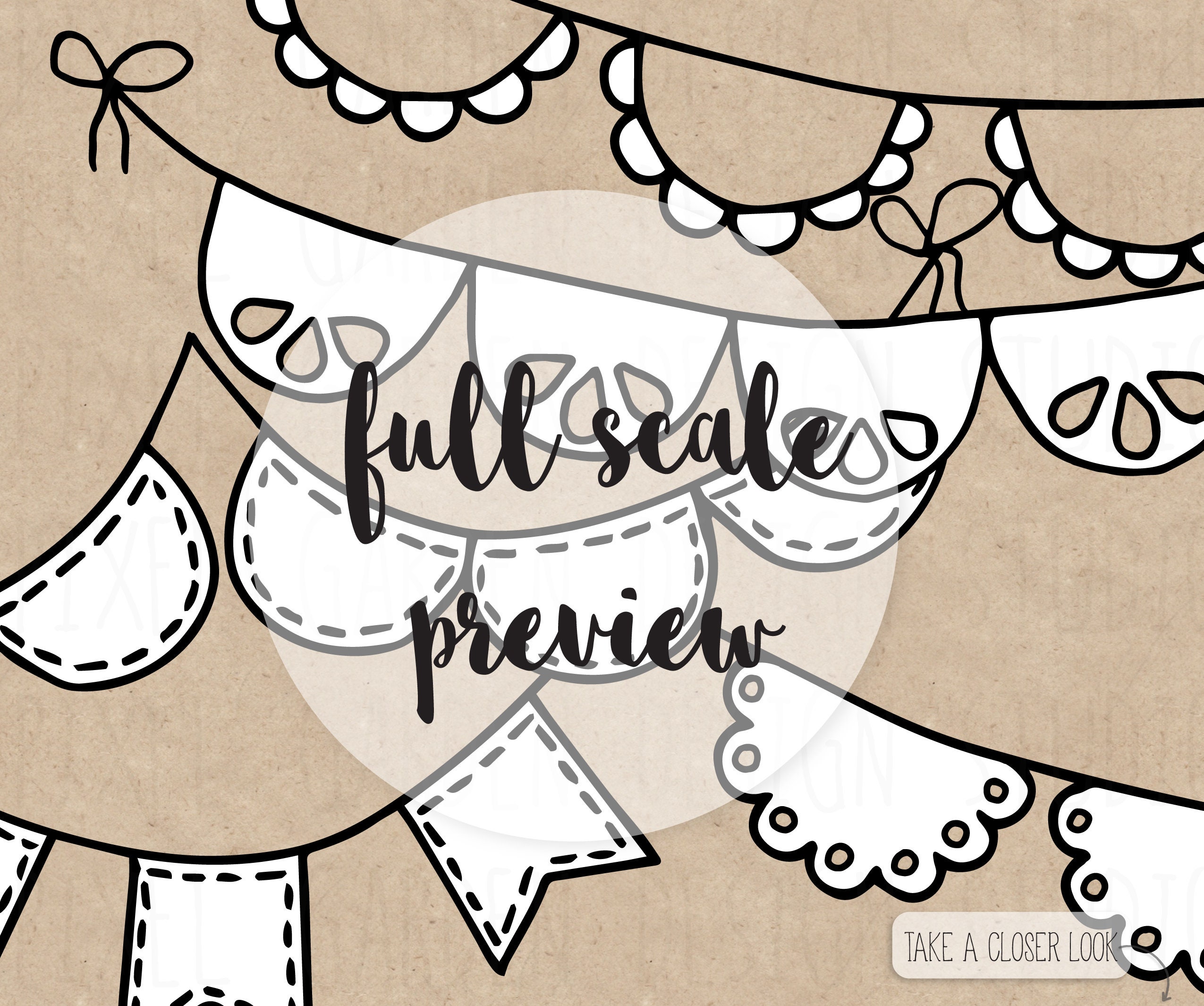 Doodle Bunting Banner Clipart. Hand Drawn Birthday Bunting. | Etsy