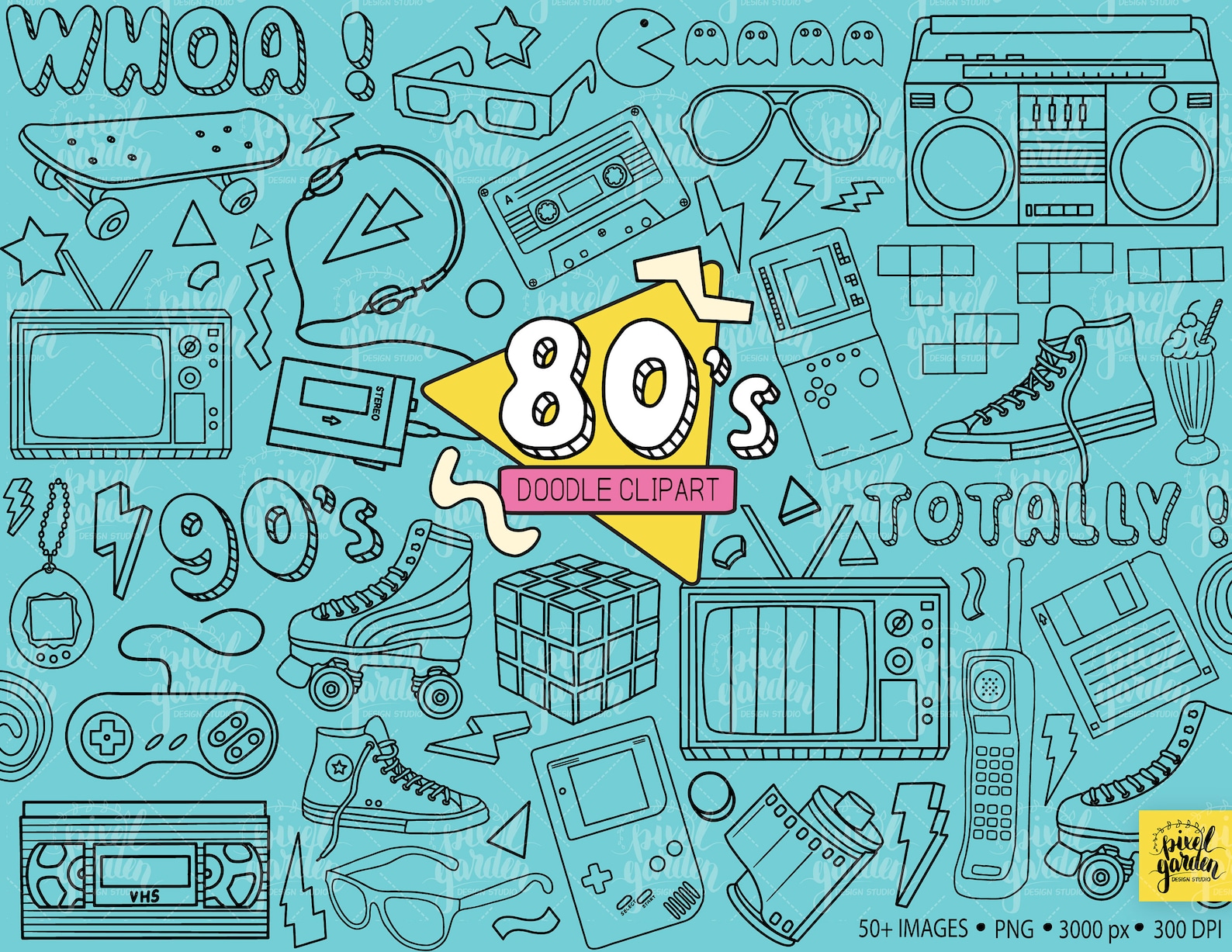 80s Doodle Clipart. Hand Drawn Eighties, Nineties Nostalgia Clip Art ...