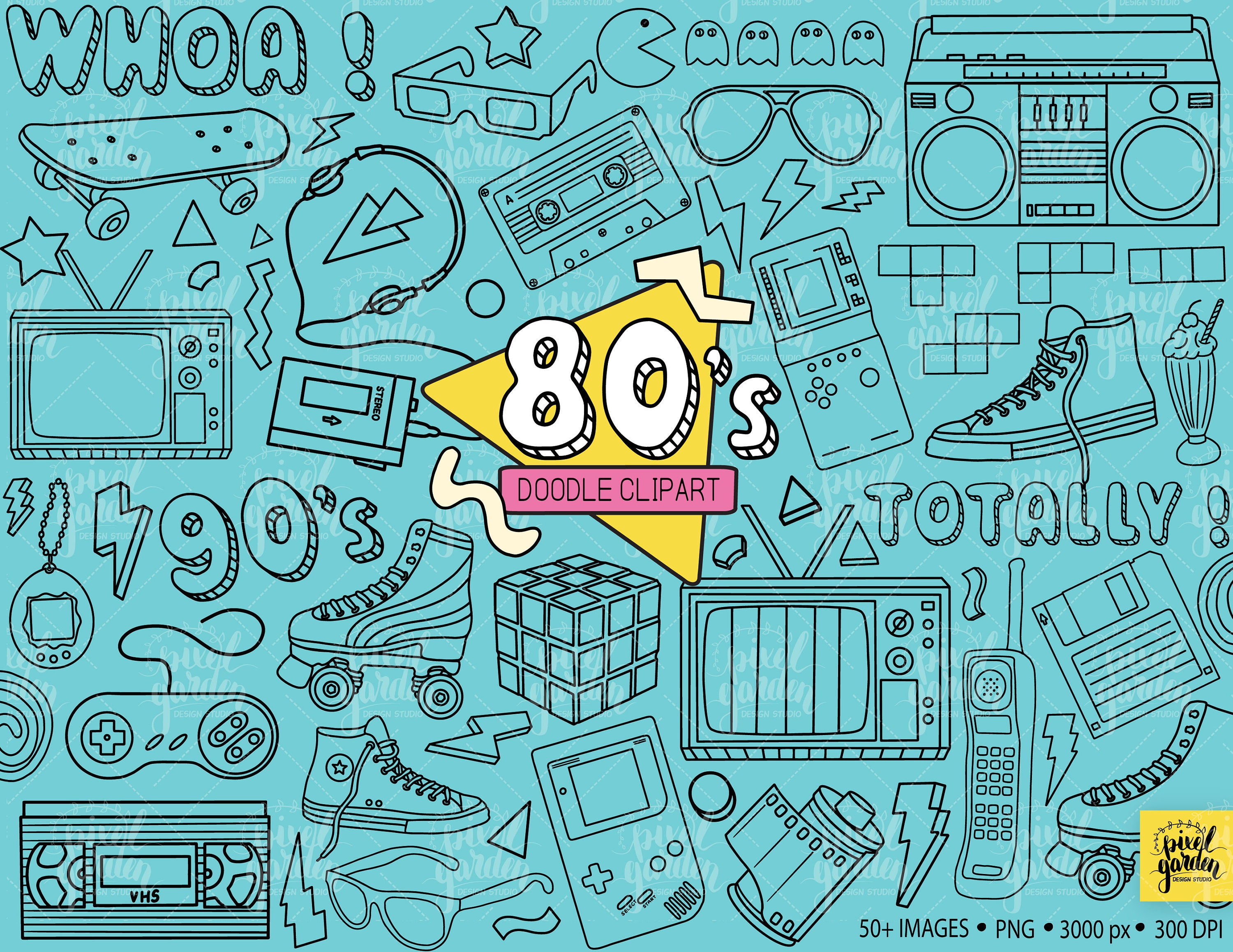 80s Doodle Clipart. Hand Drawn Eighties, Nineties Nostalgia Clip Art ...