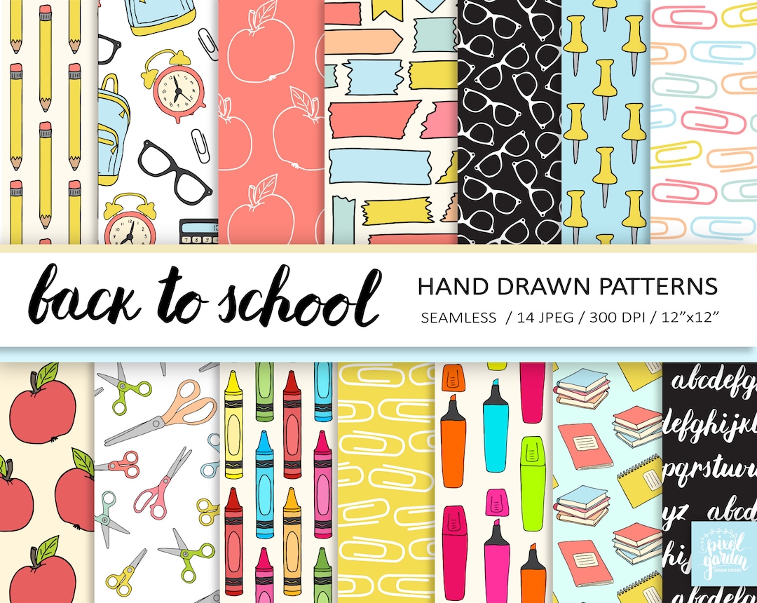 School Digital Paper. Doodle Back to School Background. Hand Drawn ...