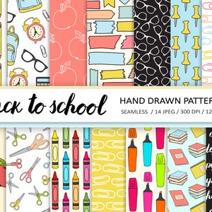 School Digital Paper. Doodle Back to School Background. Hand Drawn ...