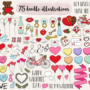 Doodle Love, Wedding Clipart. Hand Drawn Valentine's Day Clip Art ...
