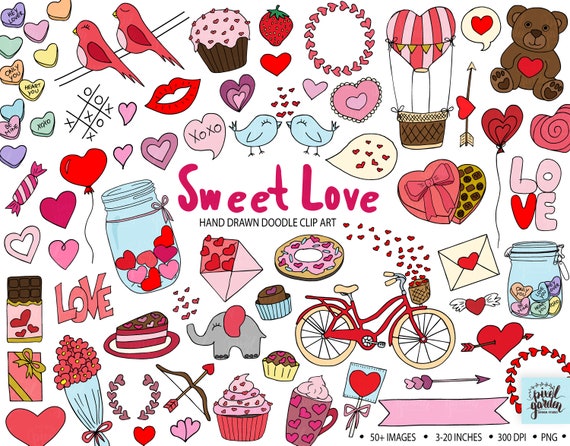 Hand Drawn Valentine's Day Clip Art. Doodle Love Wedding | Etsy
