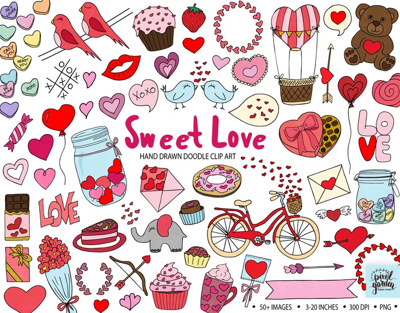 Hand Drawn Valentine's Day Clip Art. Doodle Love Wedding - Etsy