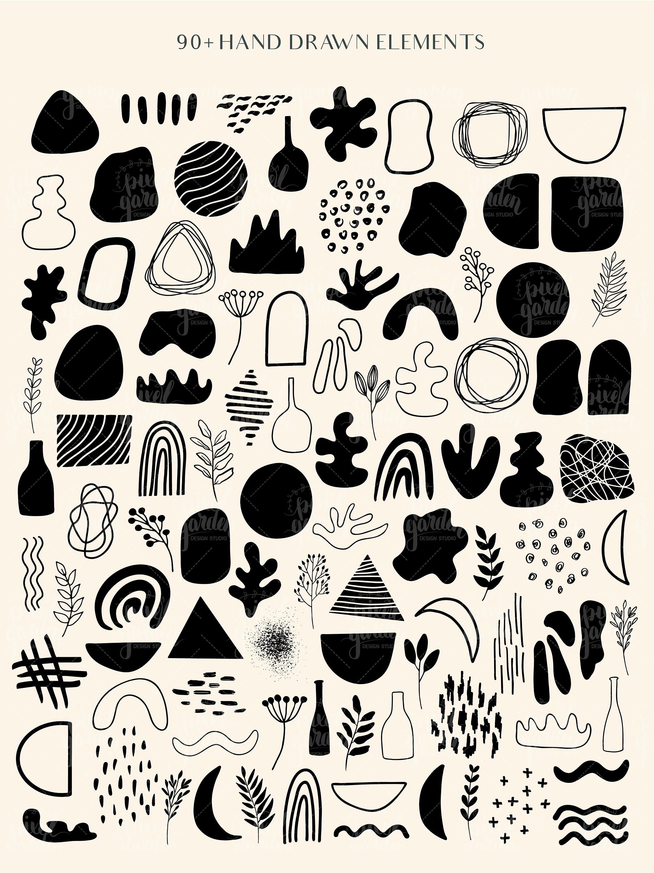 Abstract Boho Elements Clip Art. Organic Abstract Collage Clipart. Geometric Shape Illustration ...