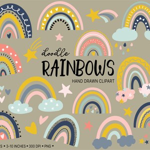 Doodle Pastel Rainbows Clip Art. Hand Drawn Nursery Art. Boho Rainbow ...
