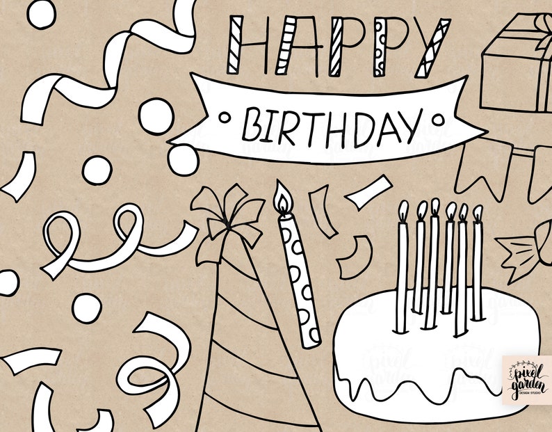 Birthday Clipart. Hand Drawn Birthday Clip Art. Celebration - Etsy