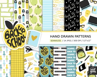 Black & White Back to School Digital Paper. Hand Drawn Student, Teacher ...