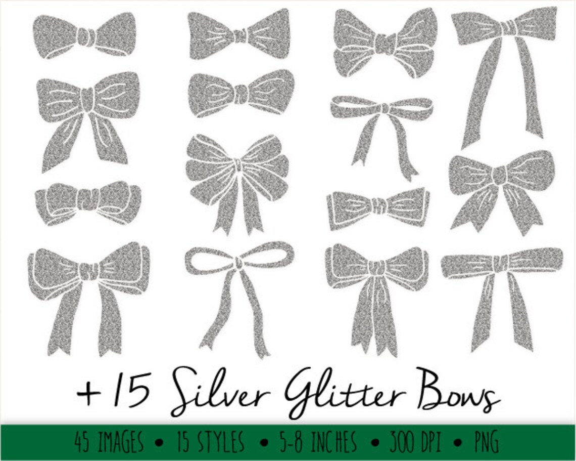 Christmas Bows Clip Art. Hand Drawn Digital Glitter Bow.sparkly Holiday ...