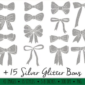 Christmas Bows Clip Art. Hand Drawn Digital Glitter Bow.sparkly Holiday ...