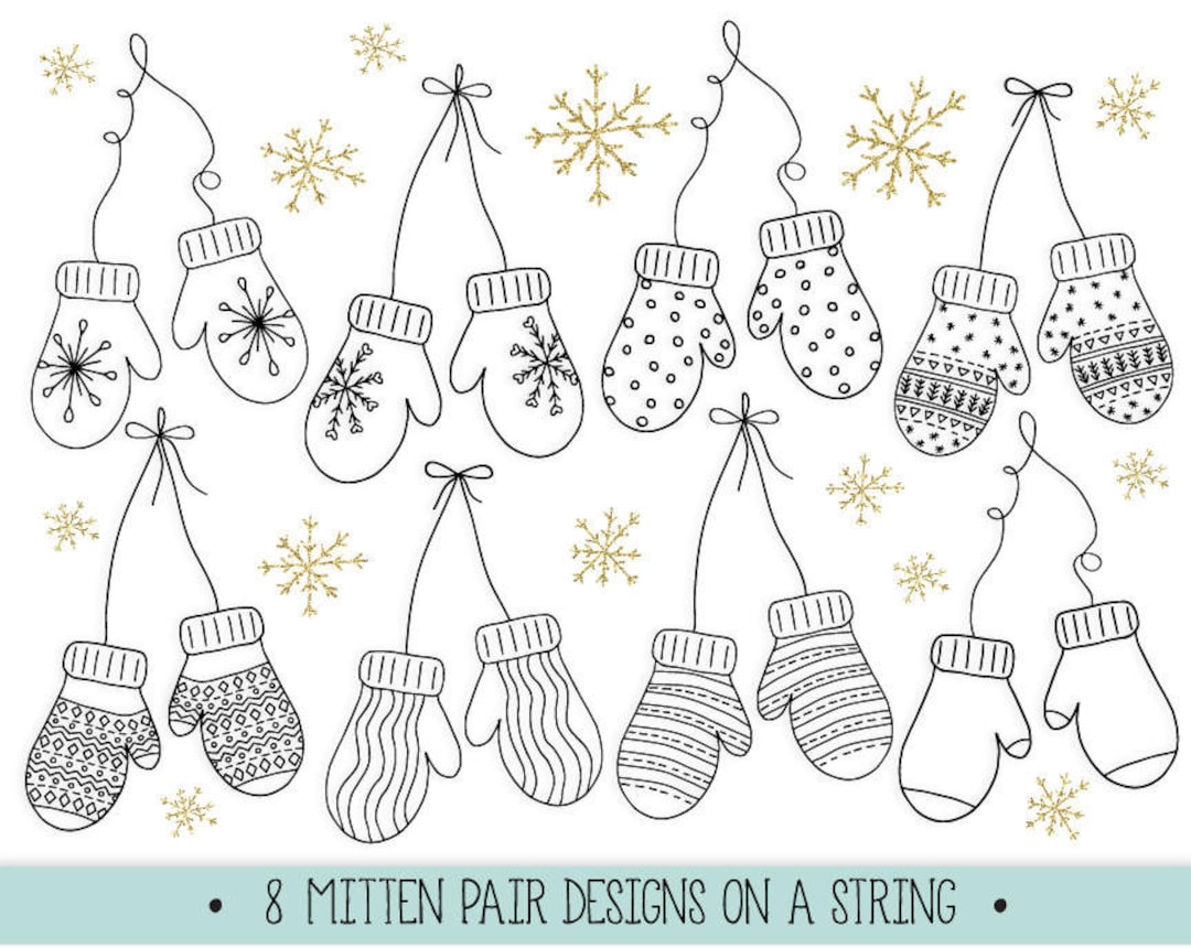 Christmas Clip Art. Hand Drawn Mittens Clipart. Scandinavian, Nordic ...