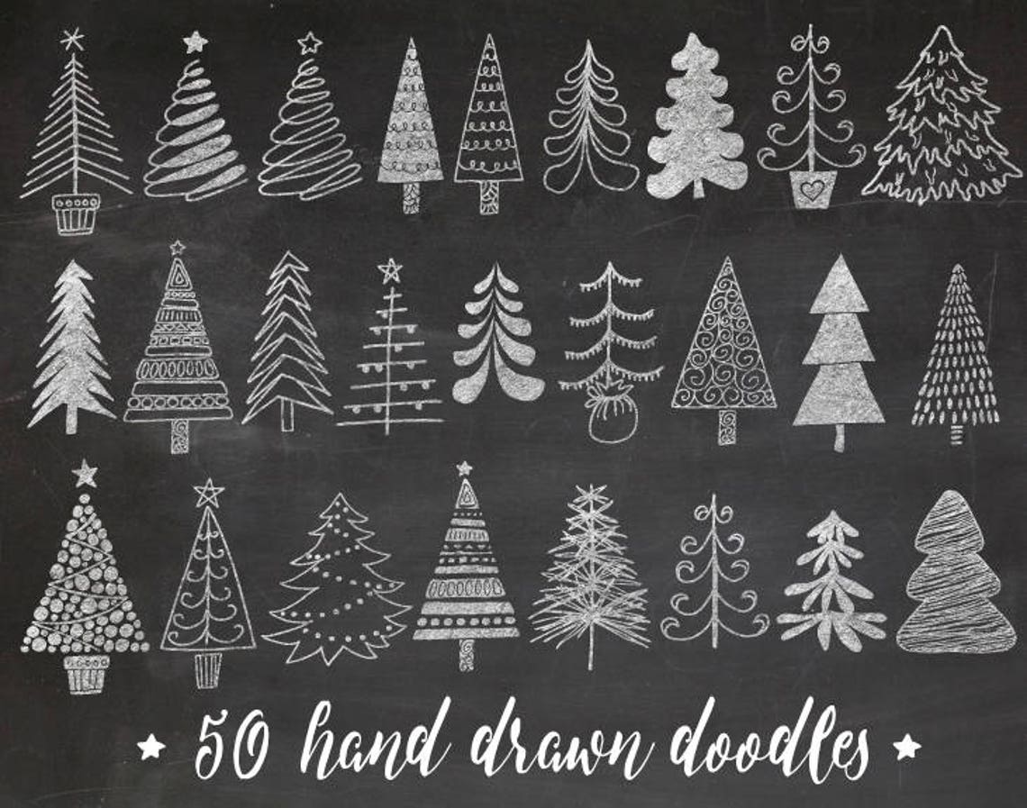 Chalkboard Christmas Tree Clip Art. Hand Drawn Chalk Christmas - Etsy