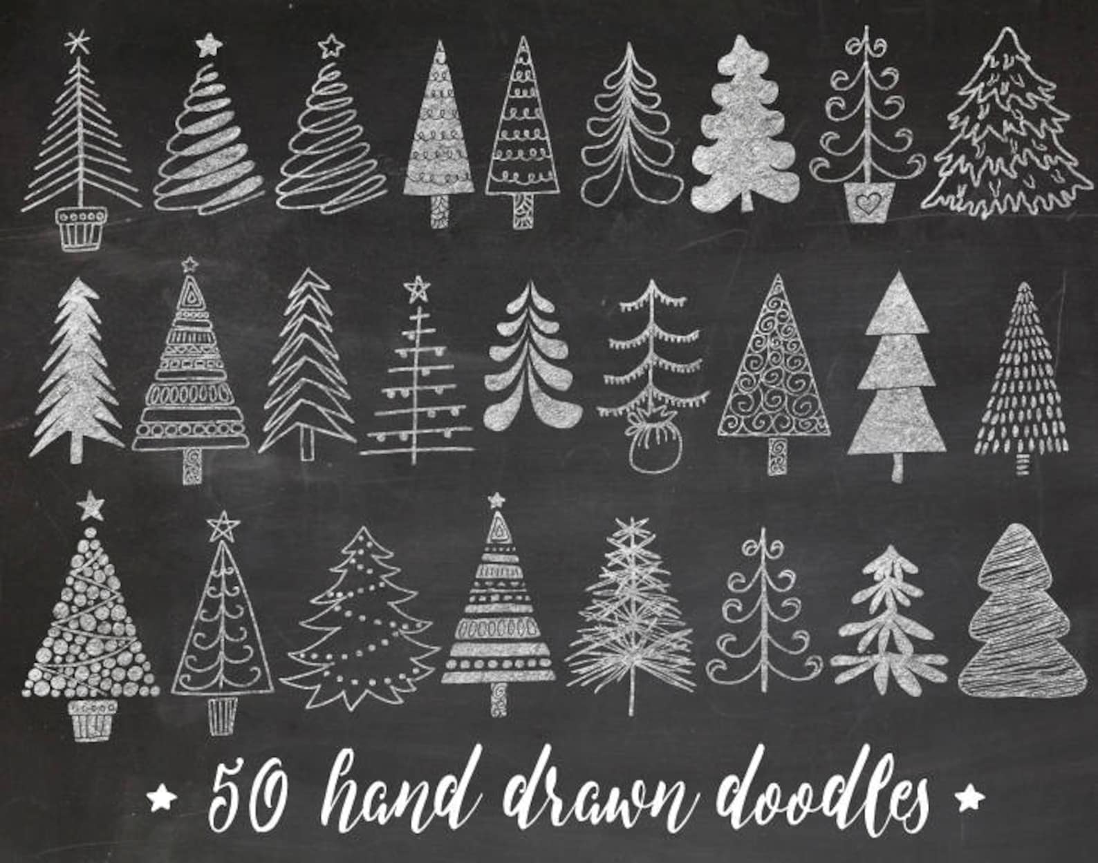 Chalkboard Christmas Tree Clip Art. Hand Drawn Chalk Christmas - Etsy