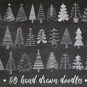 Chalkboard Christmas Tree Clip Art. Hand Drawn Chalk Christmas ...