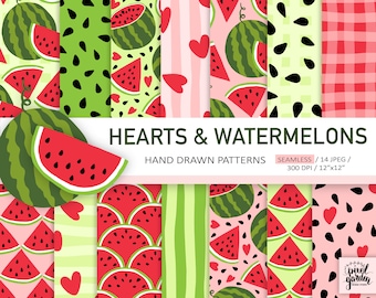 Watermelon Digital Paper. Seamless Watermelon Background. Hand | Etsy