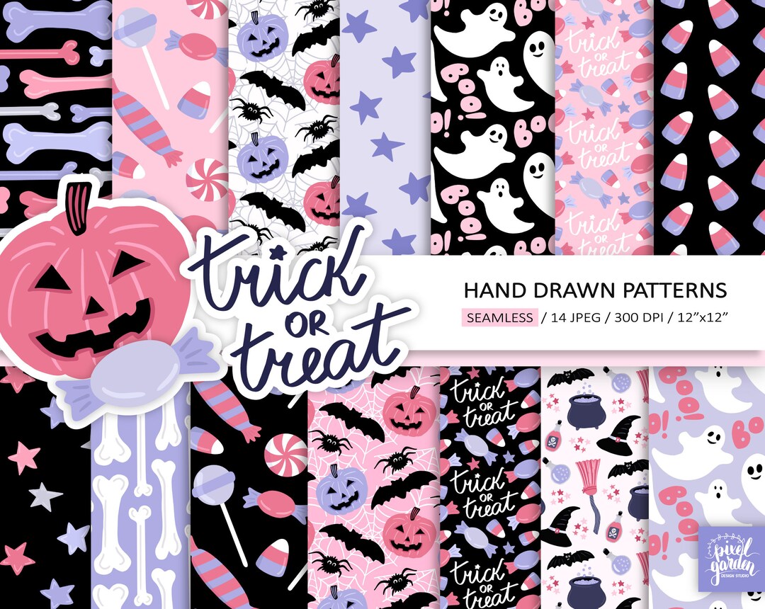 Cute Halloween Digital Paper. Hand Drawn Spooky Halloween Background ...