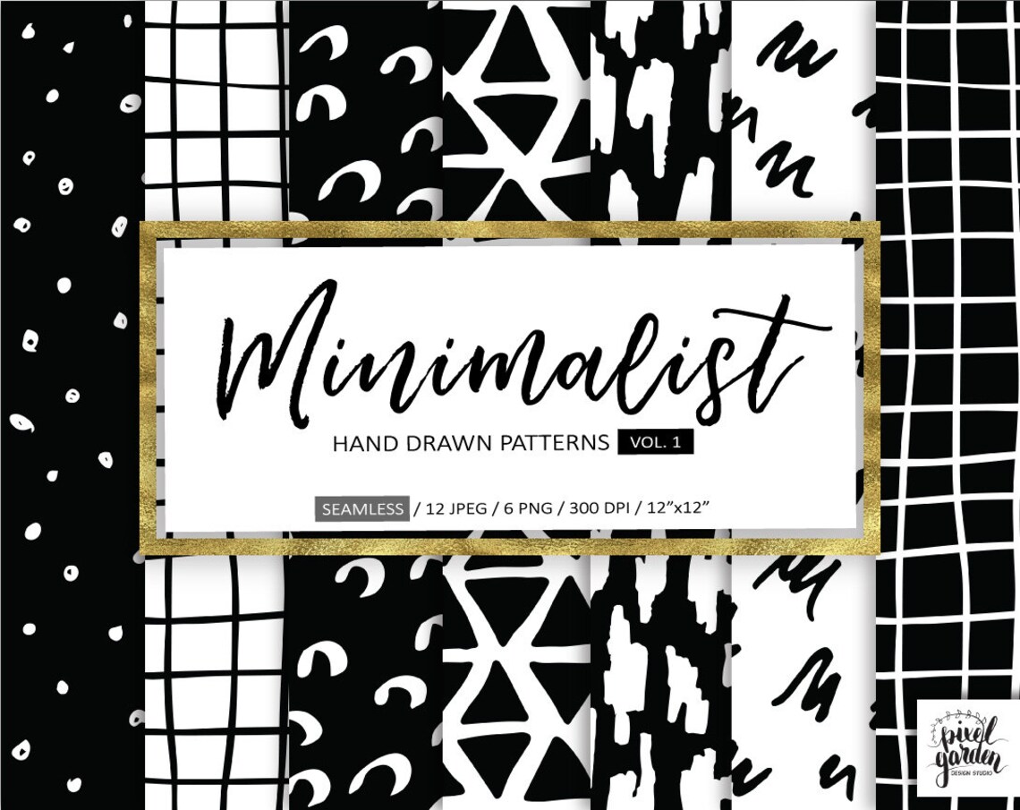 Minimal Digital Paper. Hand Drawn Black White Geometric - Etsy
