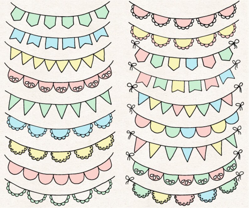 Bunting Banner Clip Art. Doodle Flag Banners. Hand Drawn Party Garland ...